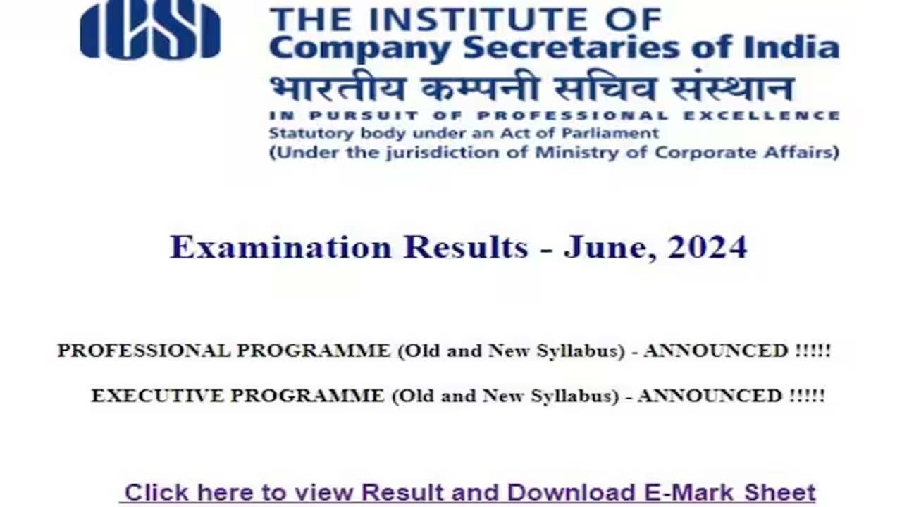 ICSI CS Executive June 2024 Results Announced Check Your Score Now