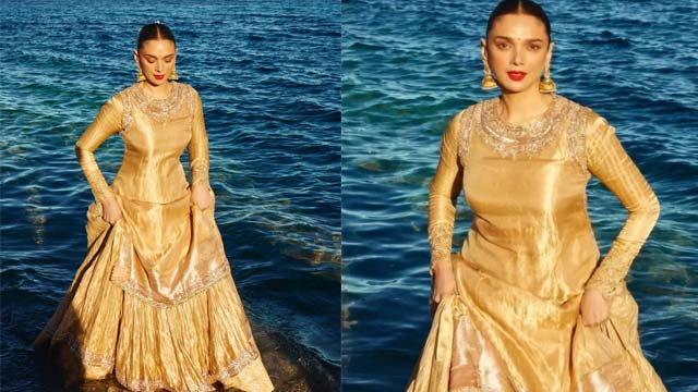Aditi Rao Hydari Shines In Golden Lehenga